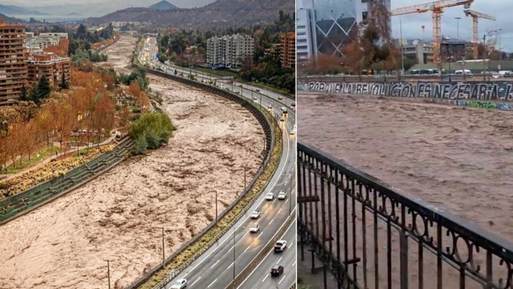 Impactantes registros muestran la crecida del río Mapocho por el ...